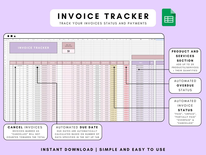 Invoice Tracker Google Sheet Template: Automated Invoice Generator ...