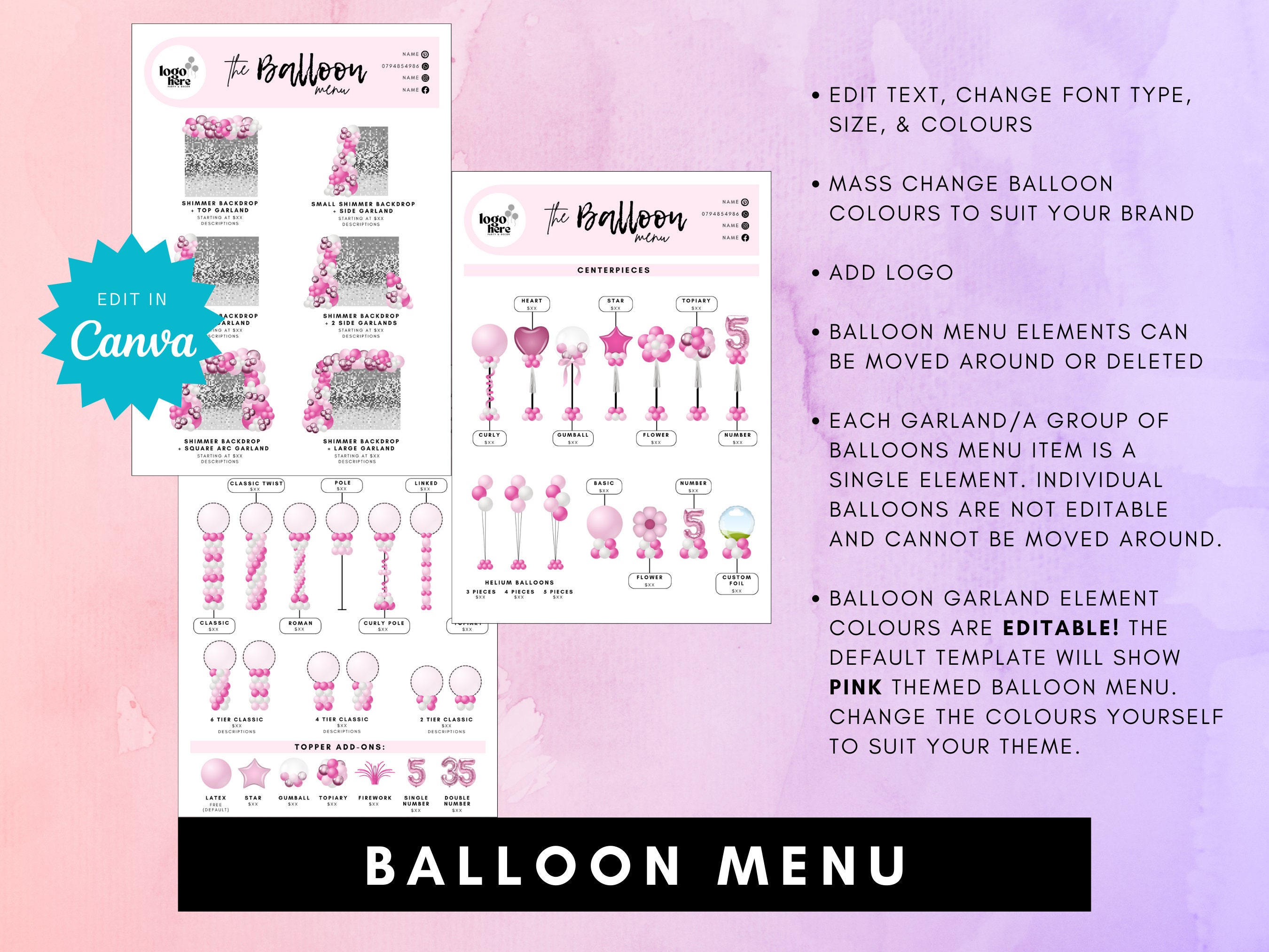 Balloon Menu Template for Balloon Business With Editable Colour ...