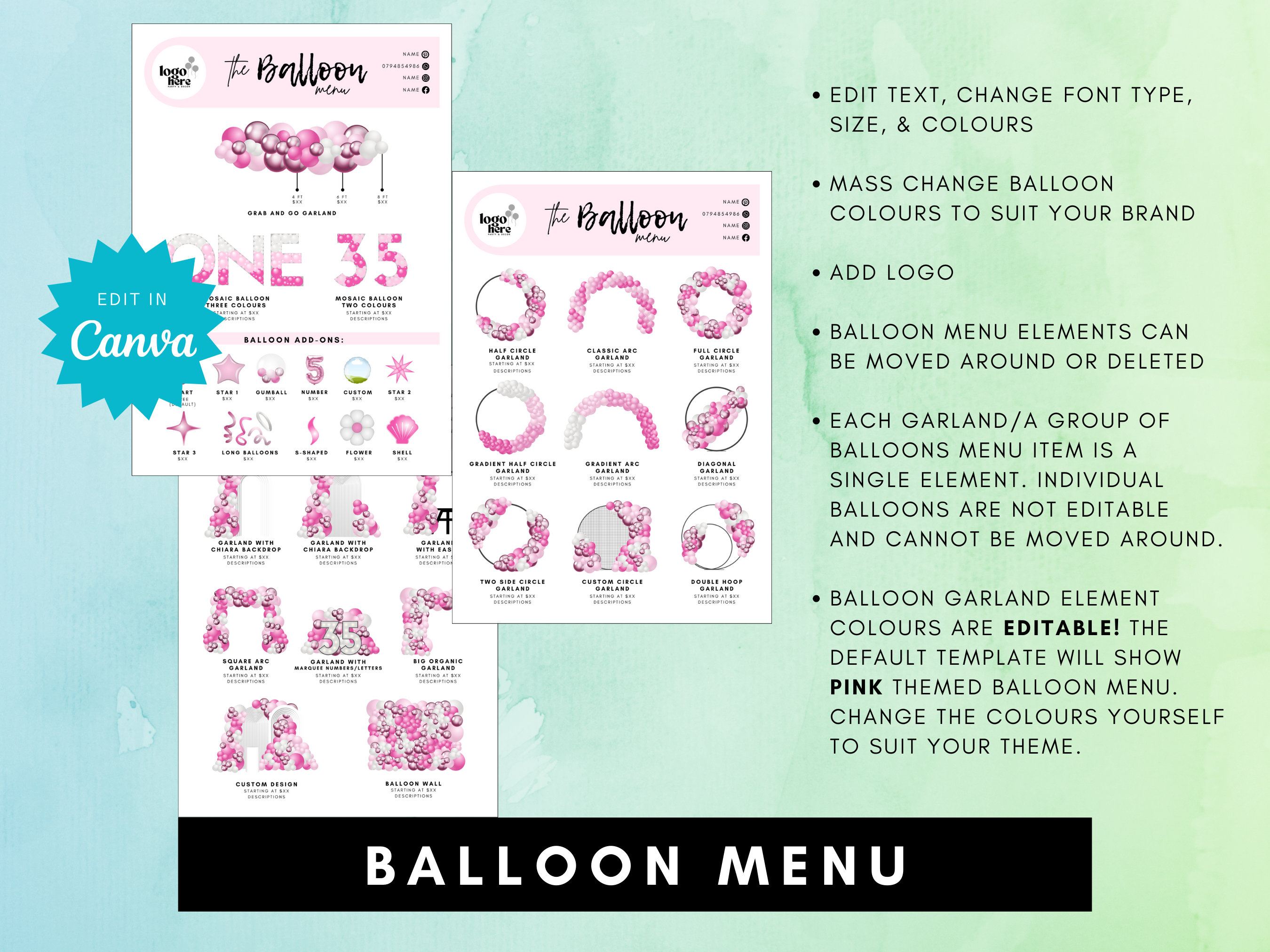 Balloon Menu Template for Balloon Business With Editable Colour ...