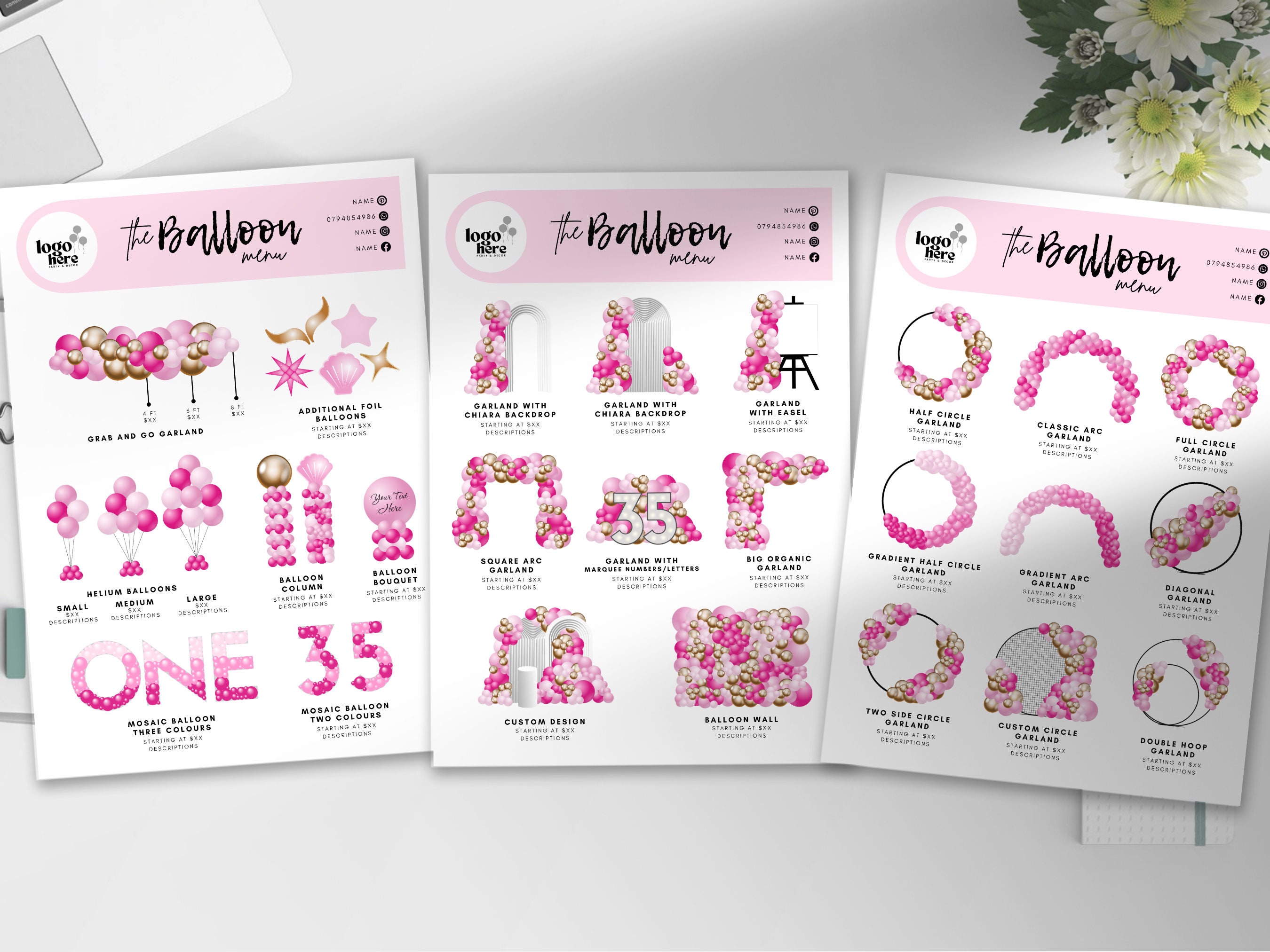 Hot Pink & Gold Balloon Menu Template: Editable Pricing Guide (digital ...