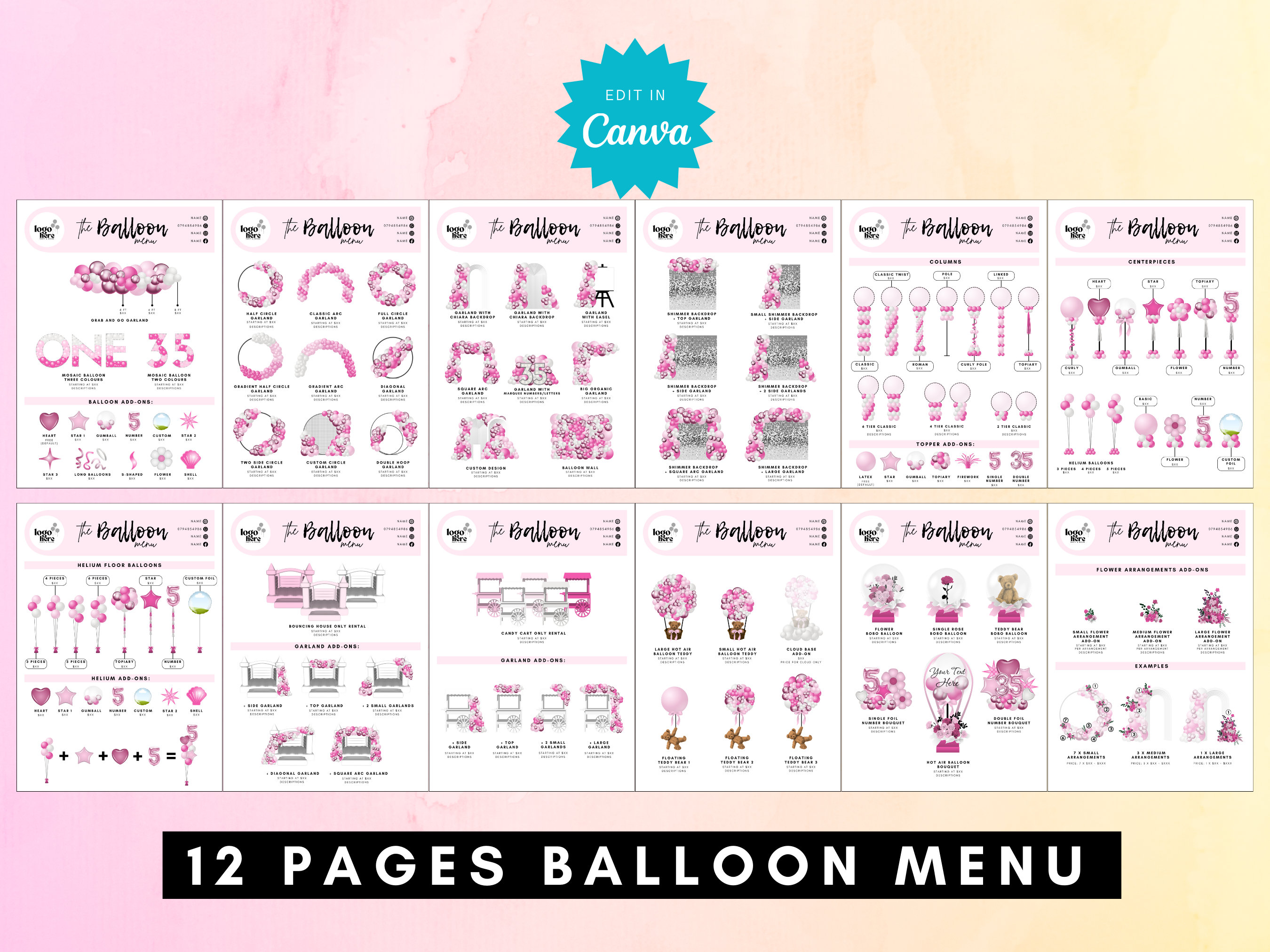 Balloon Menu Template for Balloon Business With Editable Colour ...