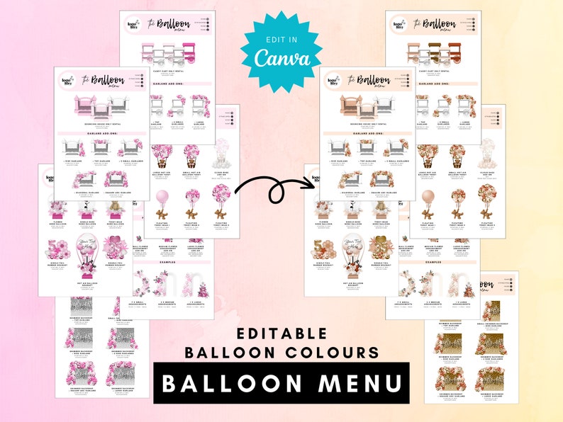 Editable Balloon Menu Template: Balloon Garland Price Guide (canva ...