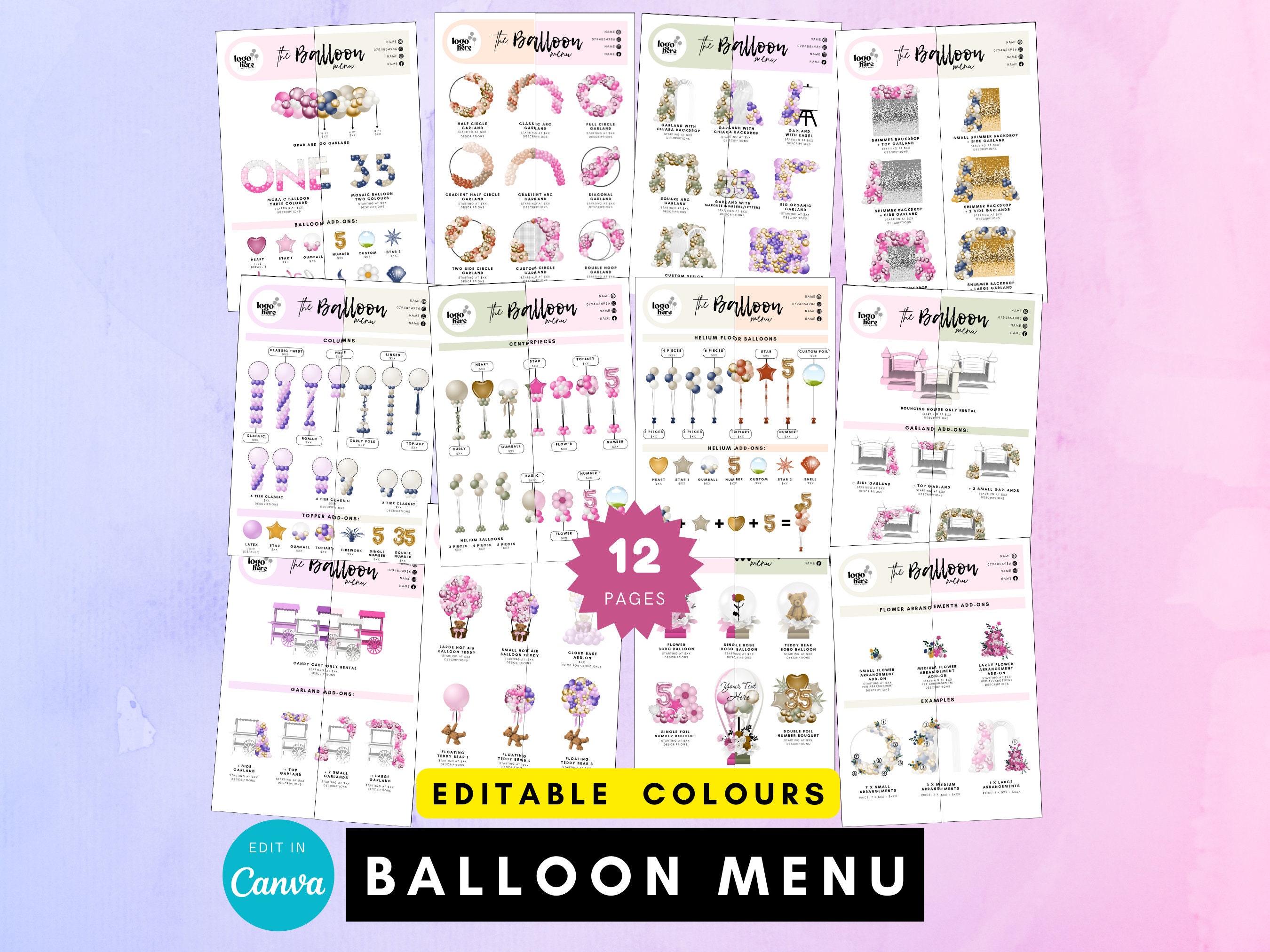 Balloon Menu Template for Balloon Business With Editable Colour ...
