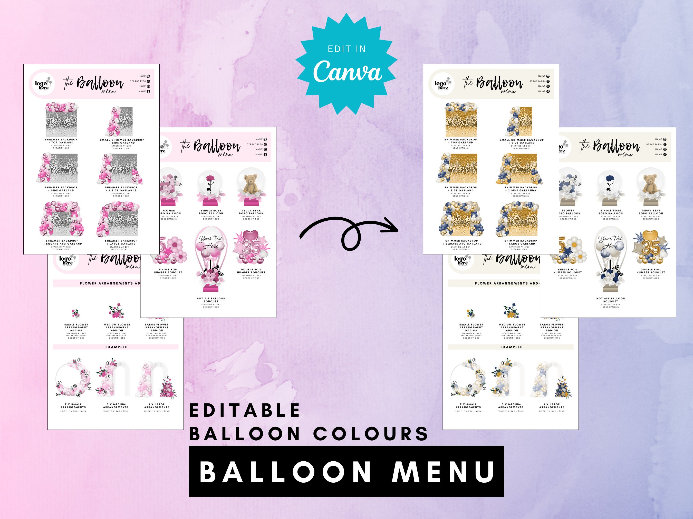 Balloon Menu Template for Balloon Business With Editable Colour ...
