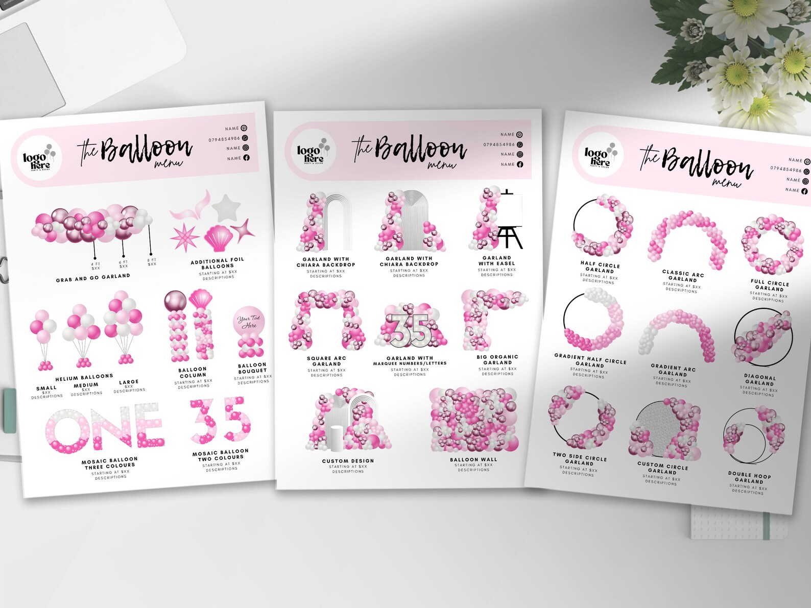 Pink Balloon Menu Template: Editable Pricing Guide (canva) - Etsy