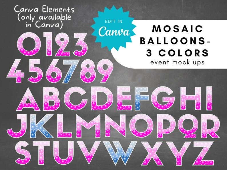 Plantilla de globos de mosaico editables digitales de 3 colores para ...