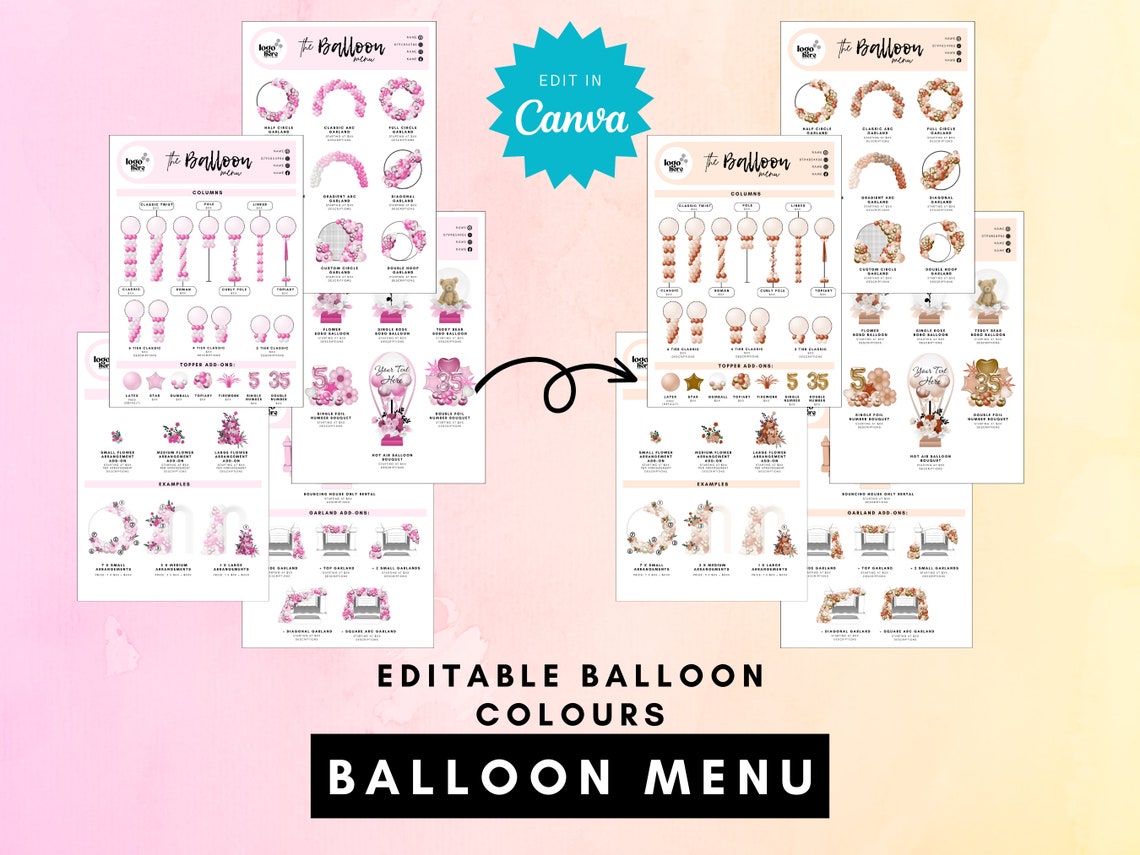Editable Balloon Menu Template: Balloon Garland Price Guide (digital ...