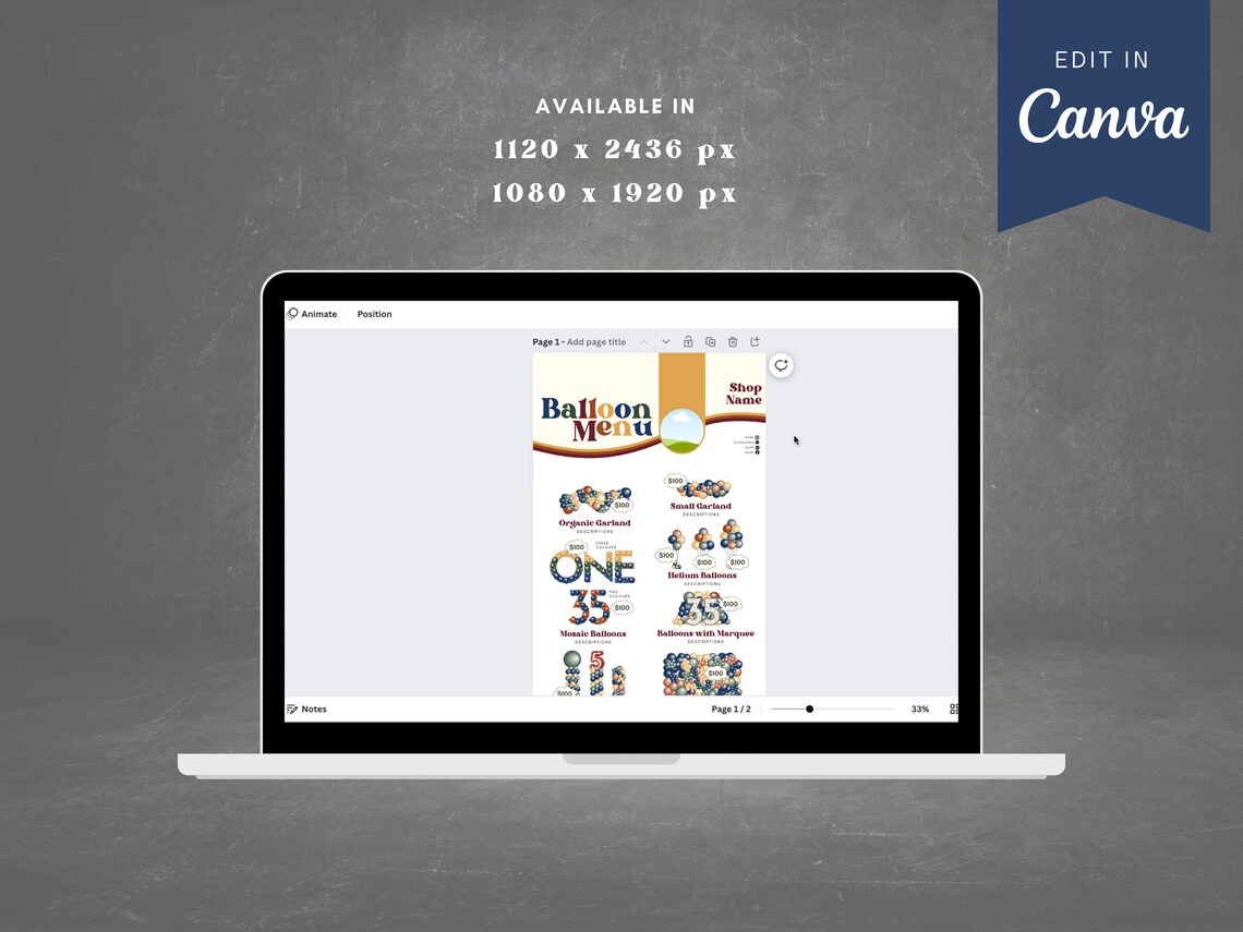 Retro Phone Balloon Menu Template: Editable Canva Design (instant ...