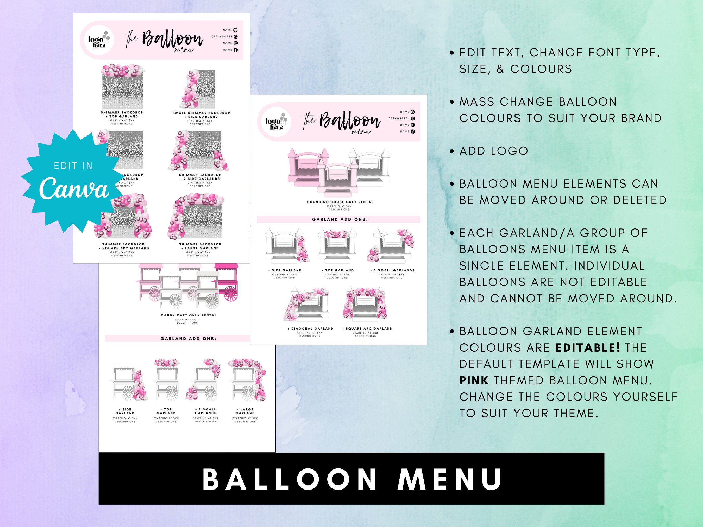 Balloon Menu Template for Balloon Business With Editable Colour ...