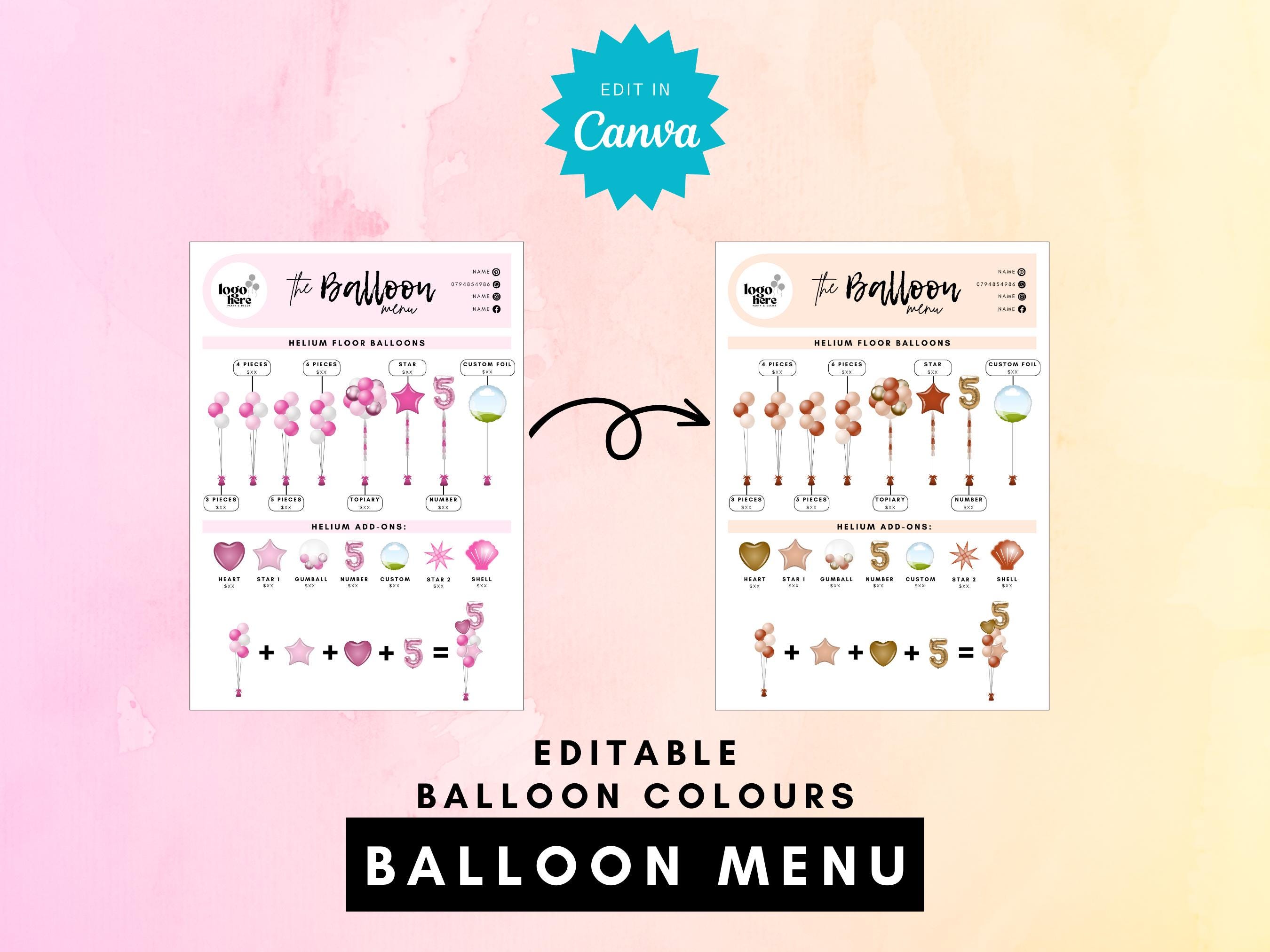 Balloon Menu Template for Balloon Business With Editable Colour ...