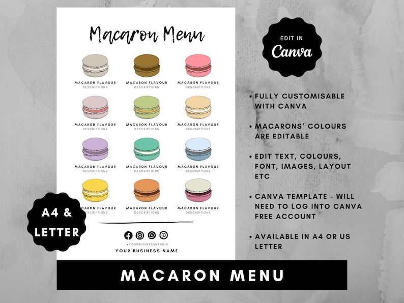 Macaron Business Template Bundle: Menu, Care Guide, Thank You Card ...