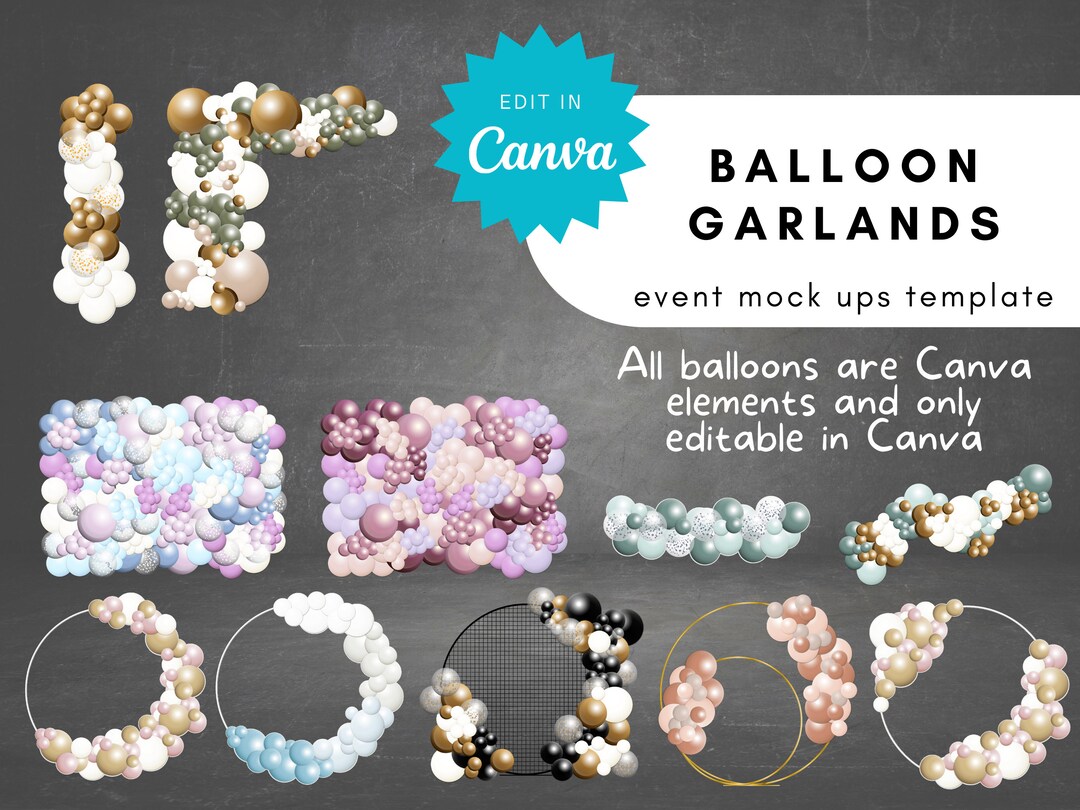 Digital Editable Balloon Garland Bundle Template for Decor Mockup ...