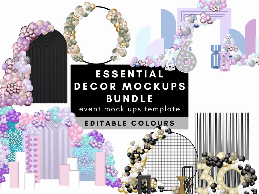 Event Decor Mockups Bundle: Editable Colors, Balloon Artist Template ...