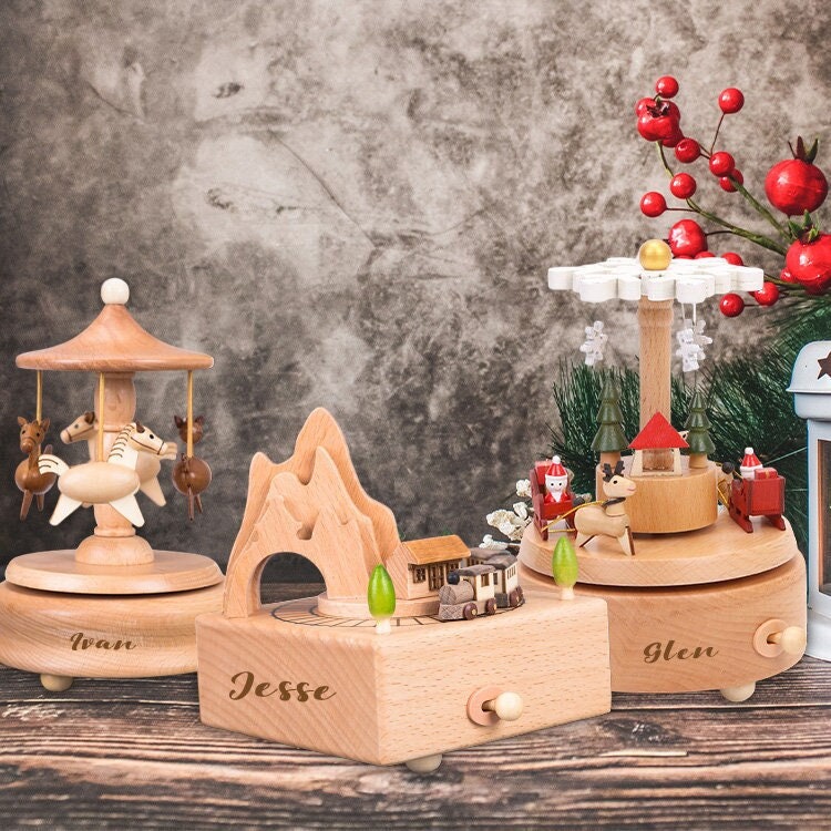 Personalized Engraved Wooden Music Box, Handmade Carousel Music Box ...
