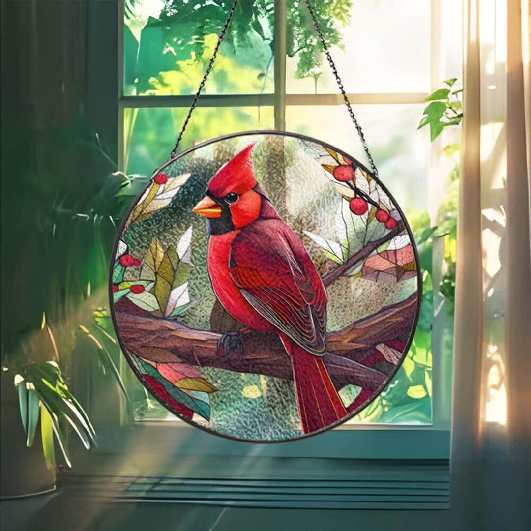 Red Cardinal Stained Glass Suncatcher, Stained Glass Cardinal Window ...