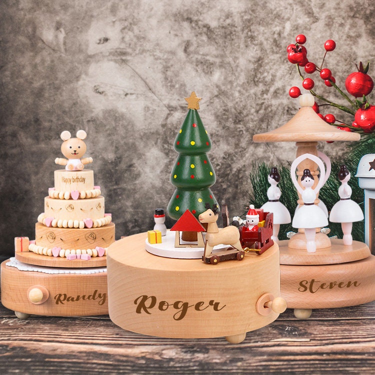 Personalized Engraved Wooden Music Box, Handmade Carousel Music Box ...