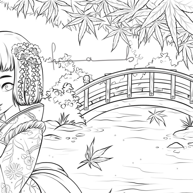 Autumn in Japan PRINTABLE COLORING PAGE - Etsy
