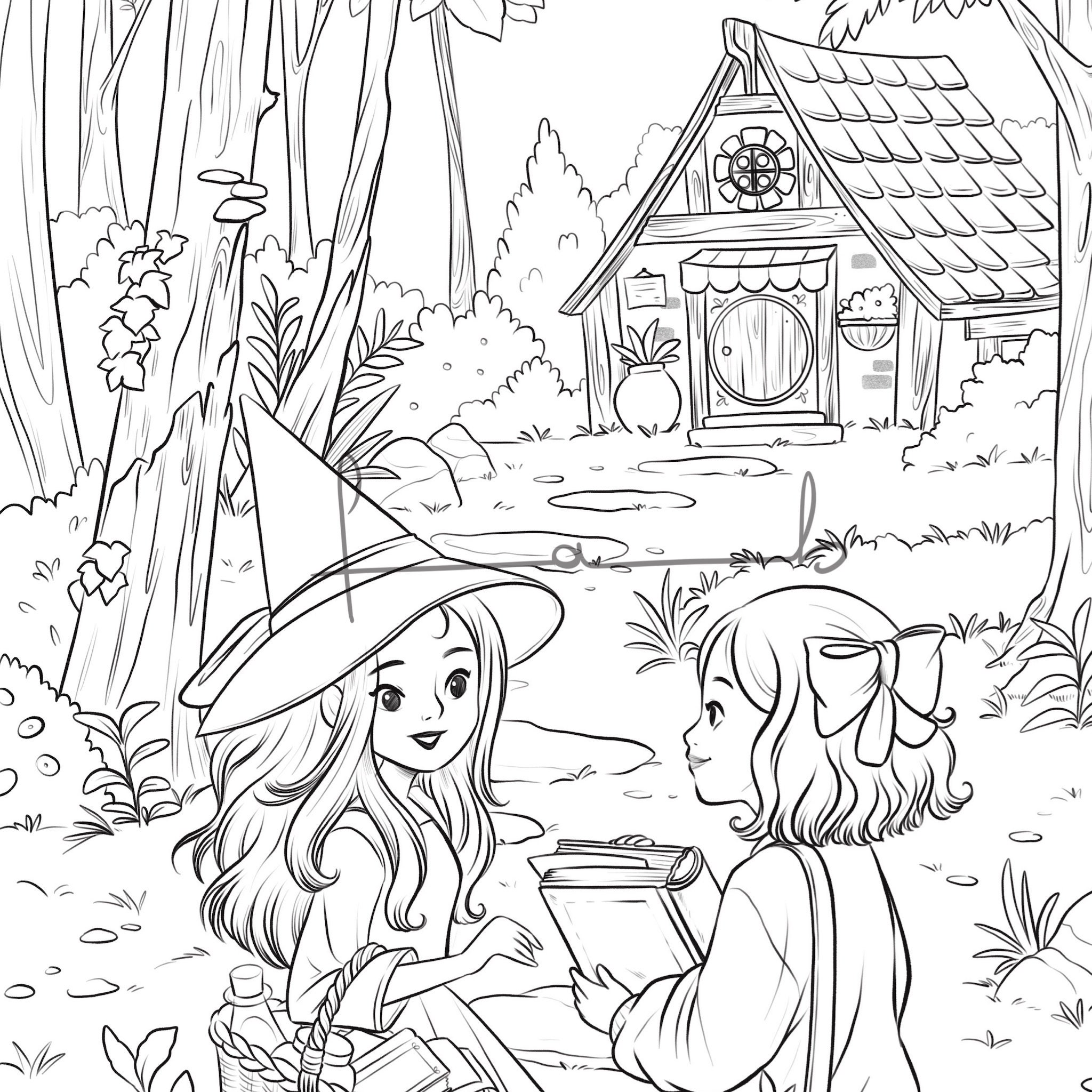 Witch in the Forest PRINTABLE COLORING PAGE - Etsy