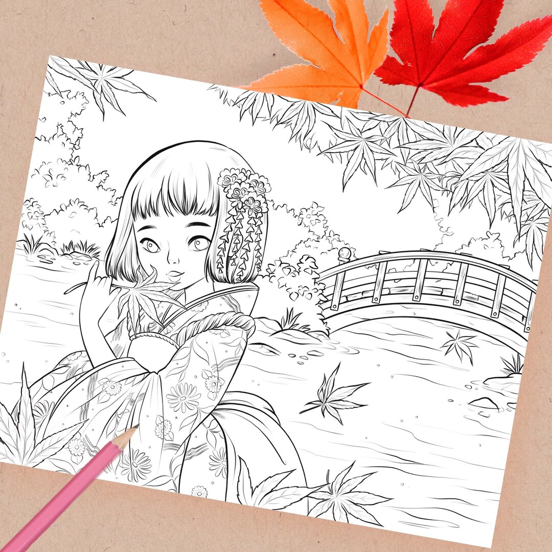 Autumn in Japan PRINTABLE COLORING PAGE - Etsy