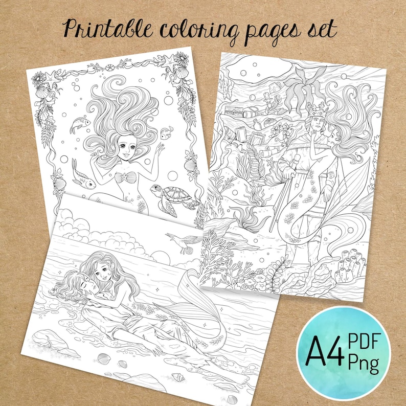 PRINTABLE COLORING SET "little Mermaid" - Digital Instant Download ...