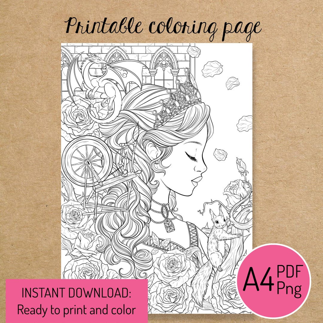 PRINTABLE COLORING PAGE "sleeping Beauty" - Digital Instant Download ...