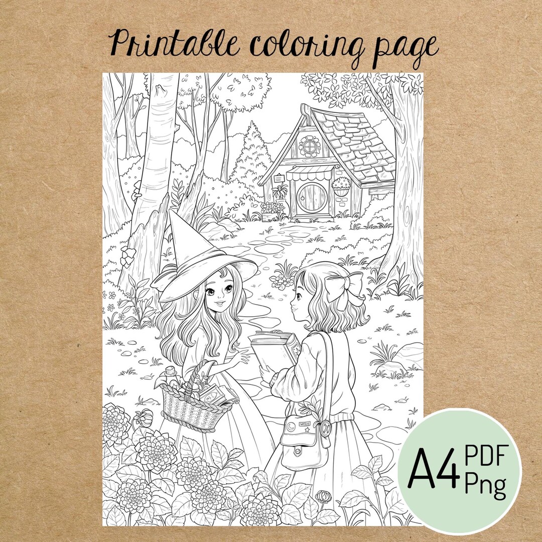 PRINTABLE COLORING PAGE "witch at the Forest" - Digital Instant ...