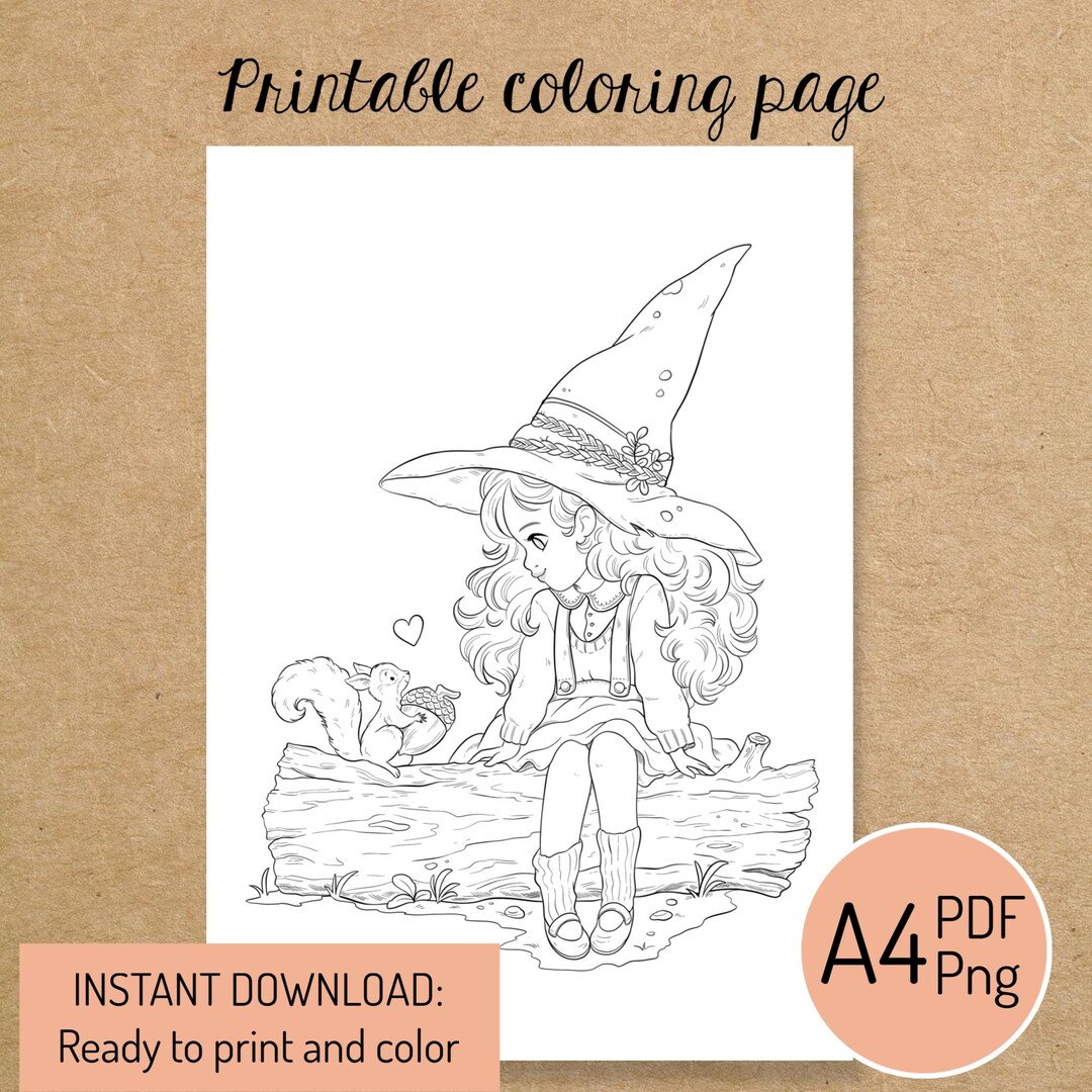PRINTABLE COLORING PAGE "cute Witch Friends" - Digital Instant Download ...