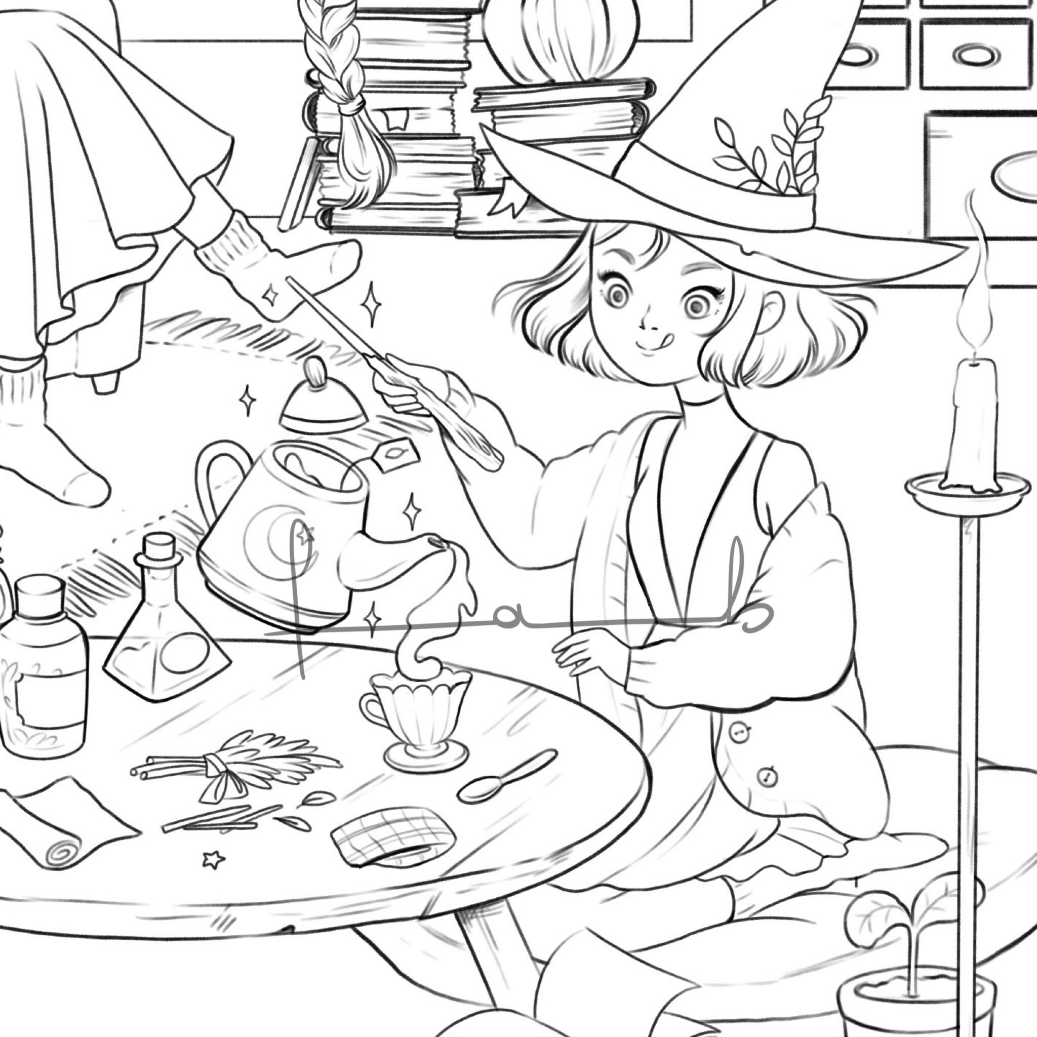 Cozy Witches PRINTABLE COLORING PAGE - Etsy