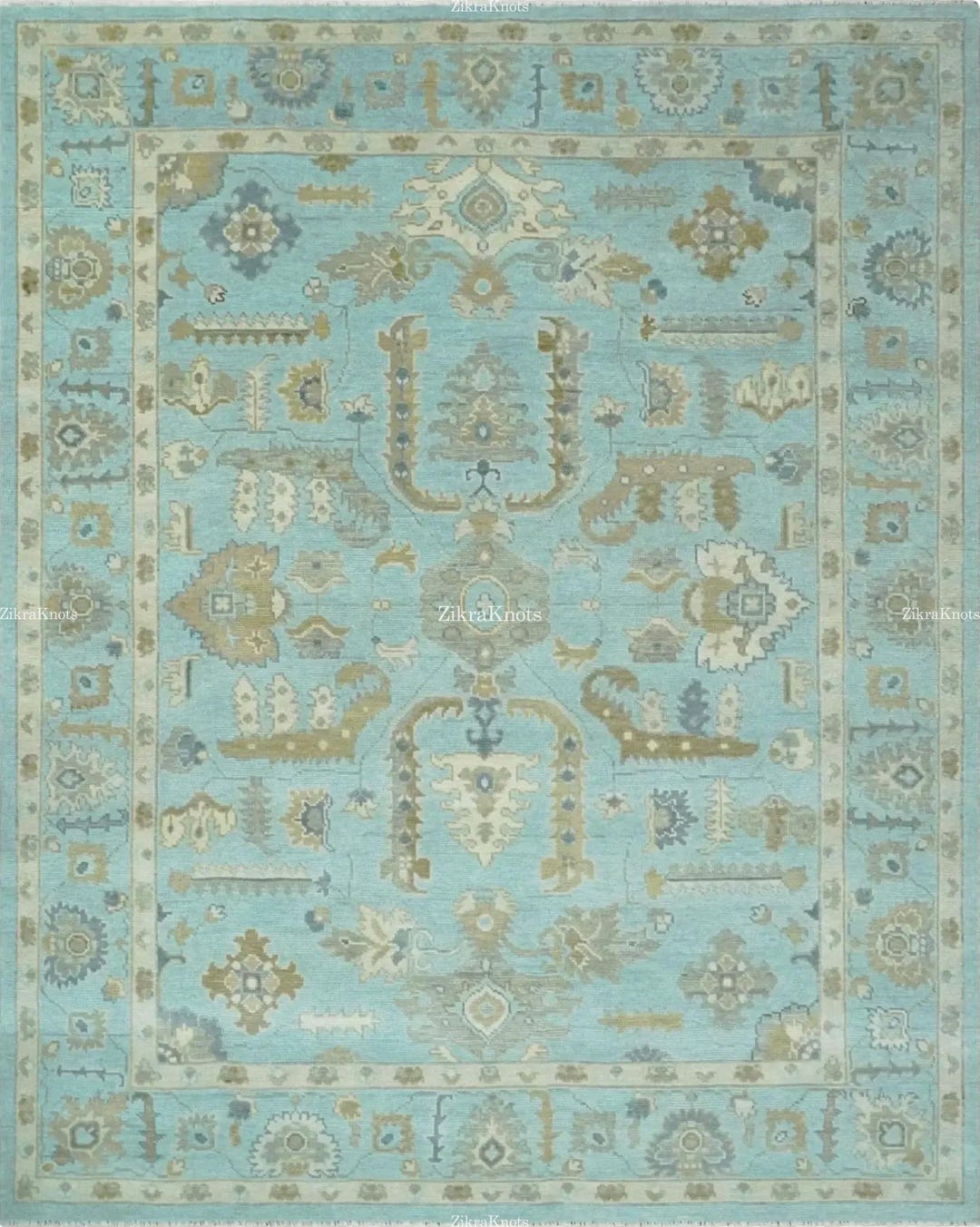 8x10 Aqua Blue Rugs, Oushak Rugs in Teal & Multi, Hand Knotted Rugs ...