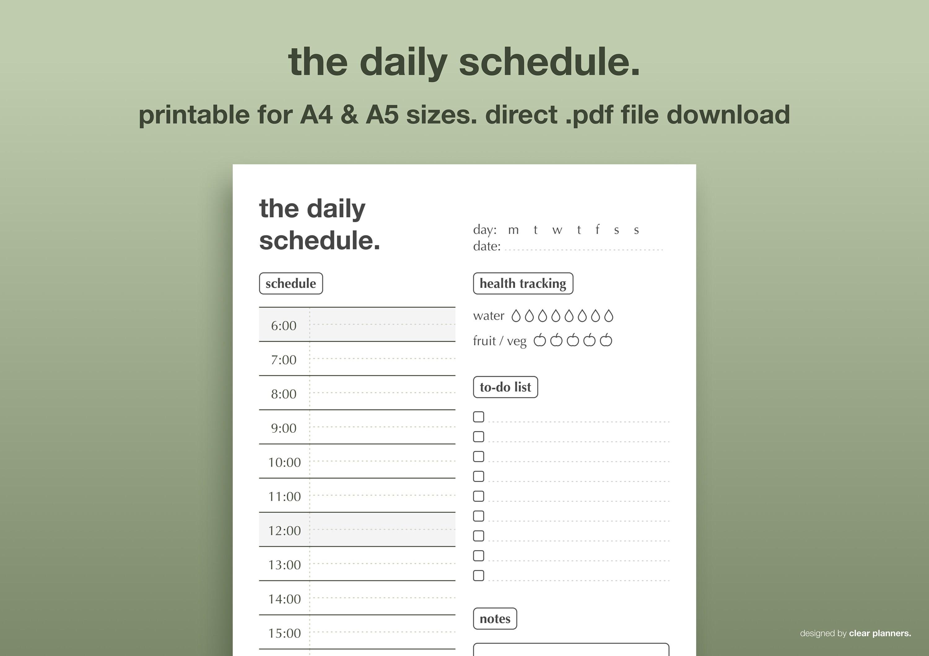 Daily Schedule Printable, Hourly Schedule Planner, Daily Planner, Daily ...