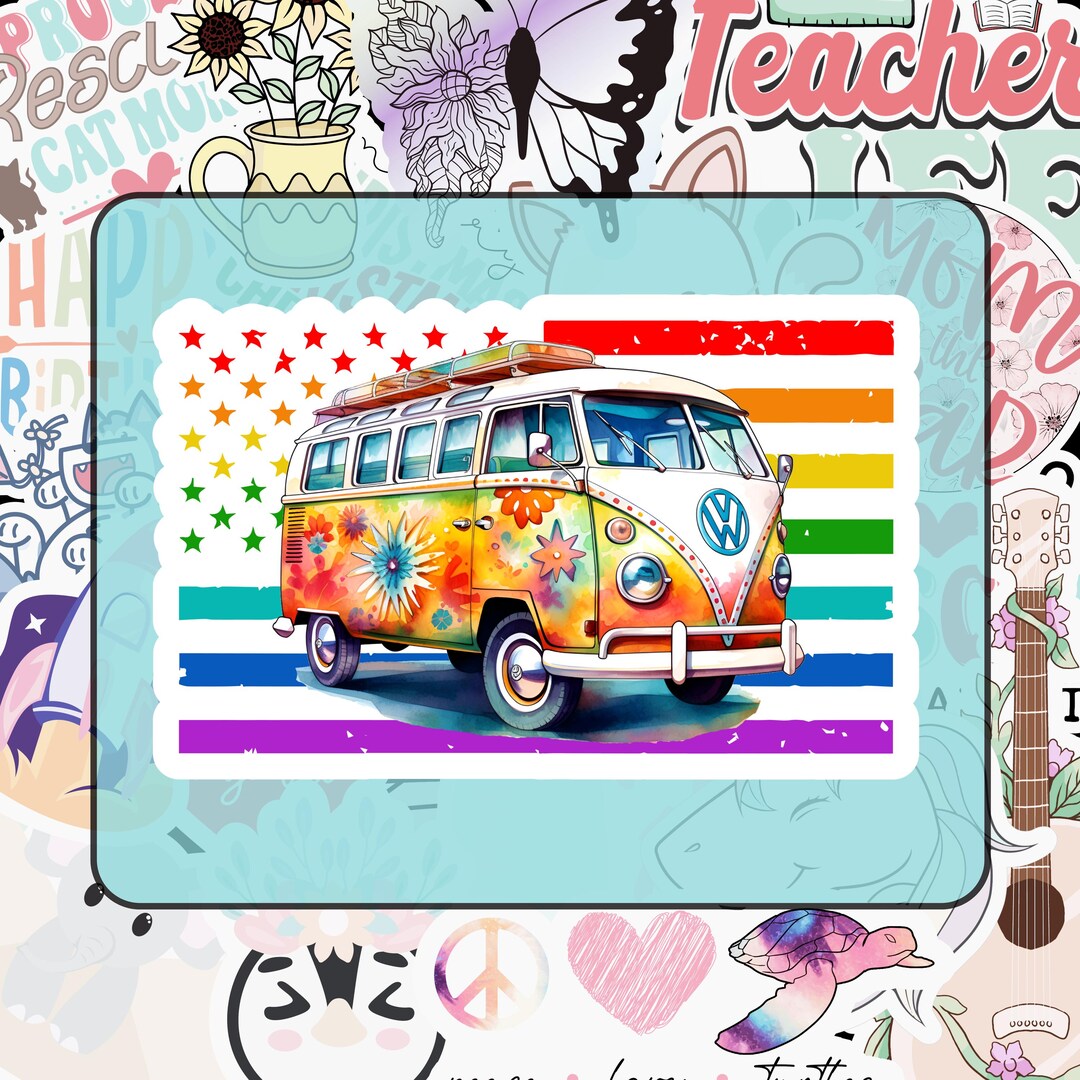 Rainbow American Flag Hippie Van Sticker: LGBTQ Pride Support - Etsy