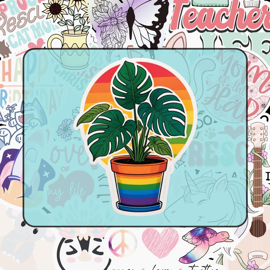Rainbow Monstera Plant Sticker Decal, Plants, Gardening, LGBTQ Gay ...