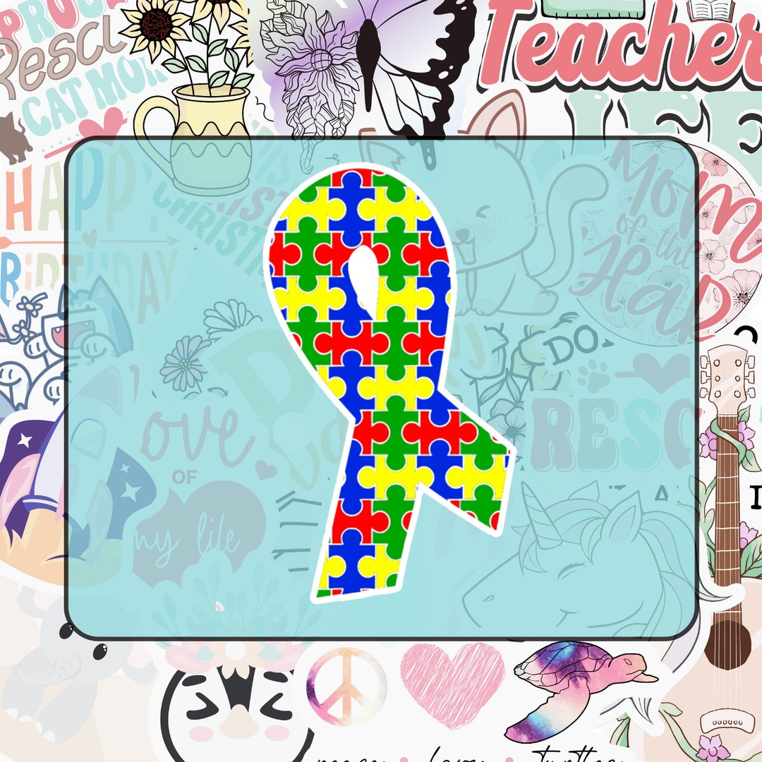 Autism Puzzle Ribbon Sticker, Autism Awareness Ribbon, 3 Size Options ...