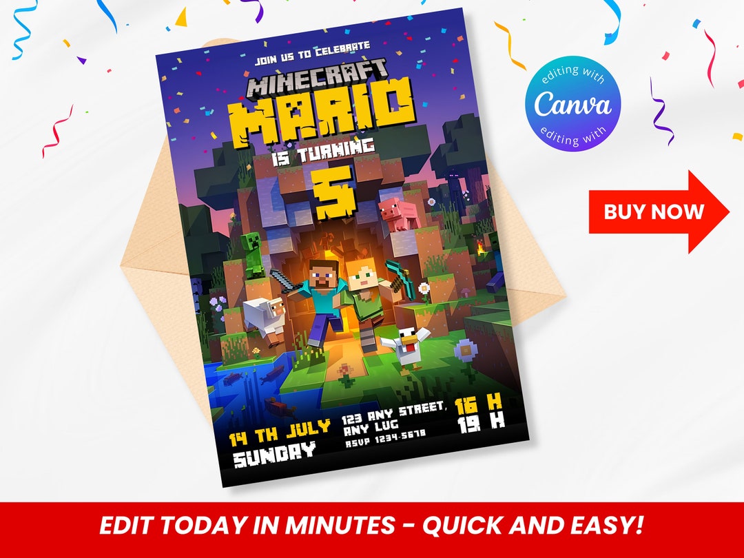 Editable Minecraft Invite,custom Minecraft Invite,gamer Party ...