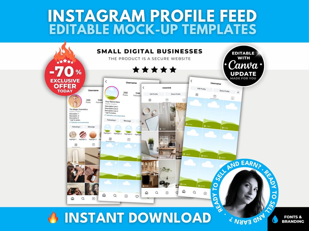 Instagram Template, Instagram Profile Mockup Editable Canva, Editable ...