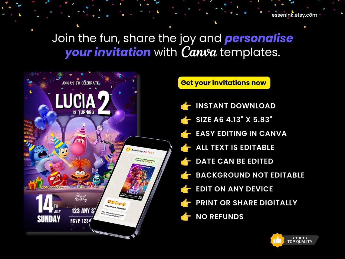 Editable Inside Out 2 Invite,custom Inside Out Invite,inside Out Party ...