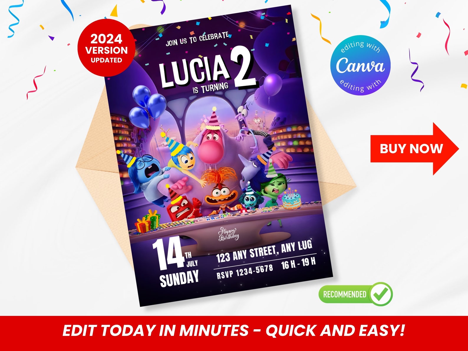 Editable Inside Out 2 Invite,custom Inside Out Invite,inside Out Party ...