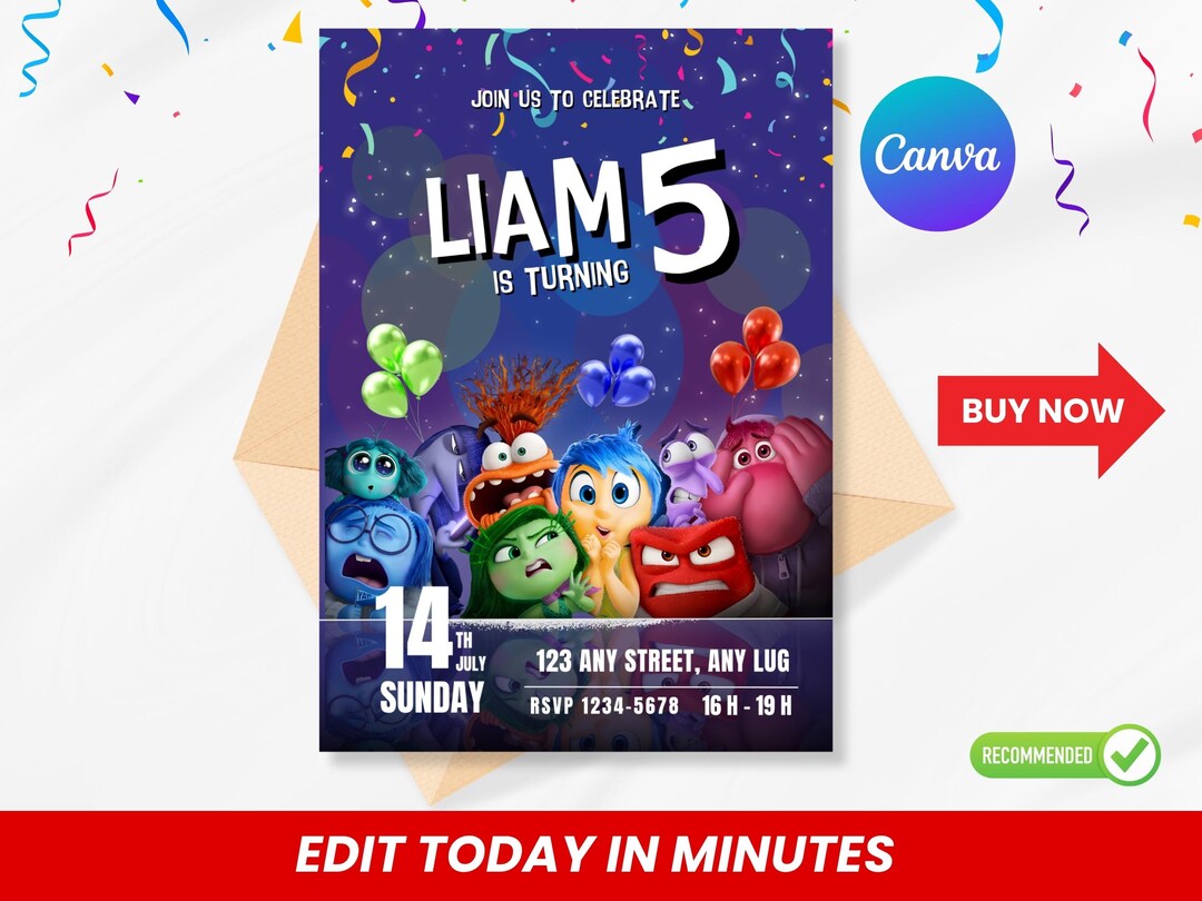 Editable Inside Out 2 Birthday Invitation,for Kids' Parties, Editable ...