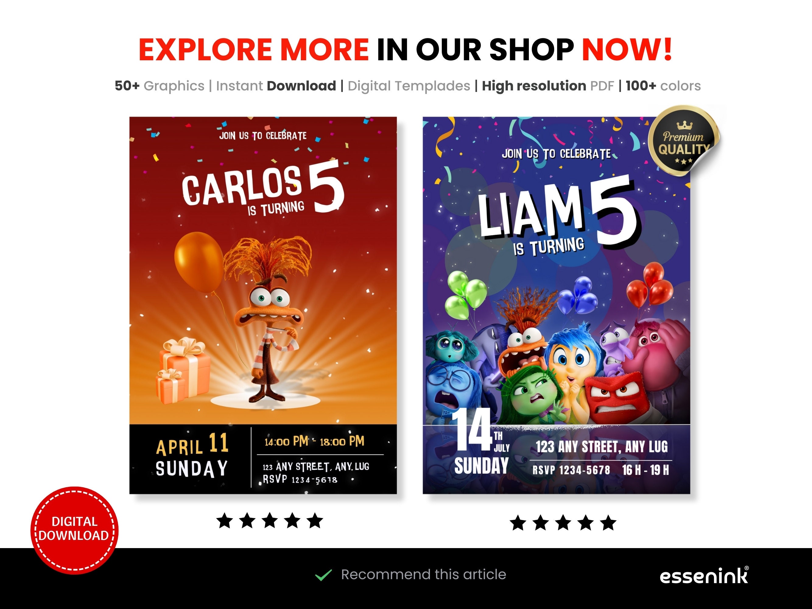 Editable Inside Out Invitation Envy,custom Canva Kids Birthday Invite ...