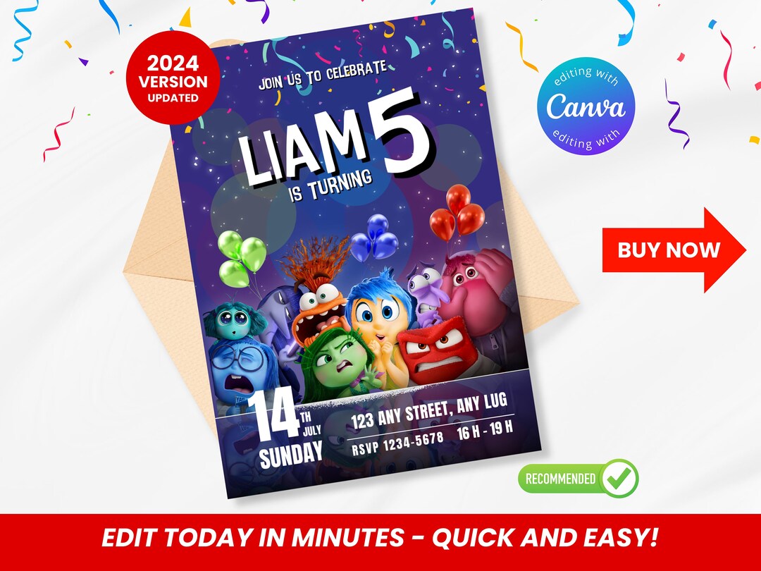 Editable Inside Out 2 Invite,custom Inside Out Invite,party Invitation ...