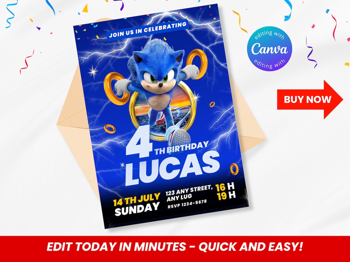 Sonic Invitation, Birthday Invitation, Boy Birthday Invite, Editable ...
