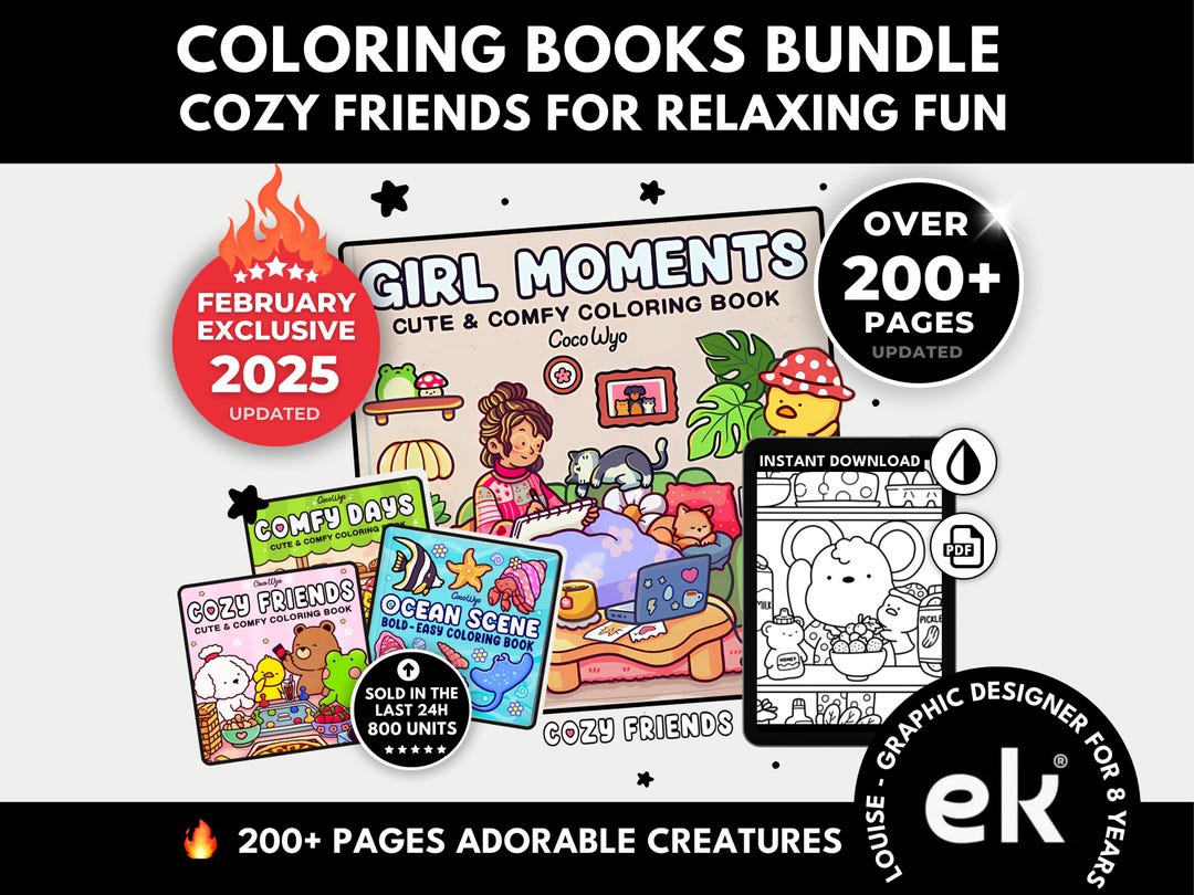 Coco Wyo, Cozy Friends, Girl Moments Coloring Book Bundle, Over 150 ...