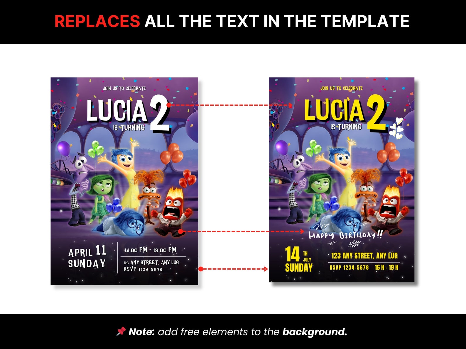 Editable Inside Out 2 Birthday Invitation,for Kids' Parties, Editable ...