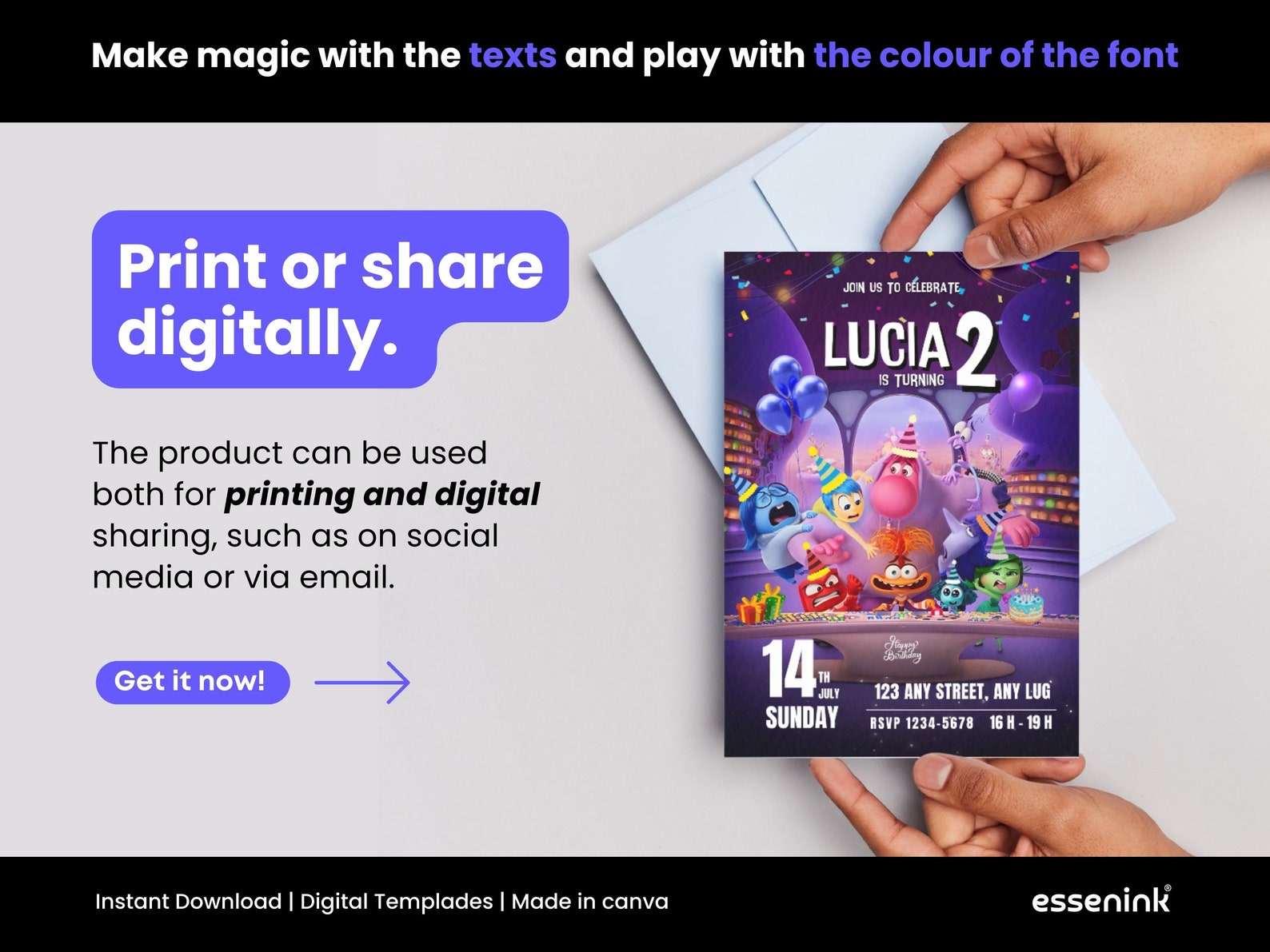 Editable Inside Out 2 Invite,custom Inside Out Invite,inside Out Party ...