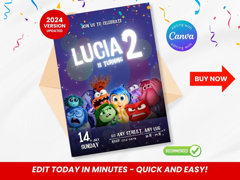 Inside Out 2 Invite, Custom Inside Out,editable Party Invite, Kids ...