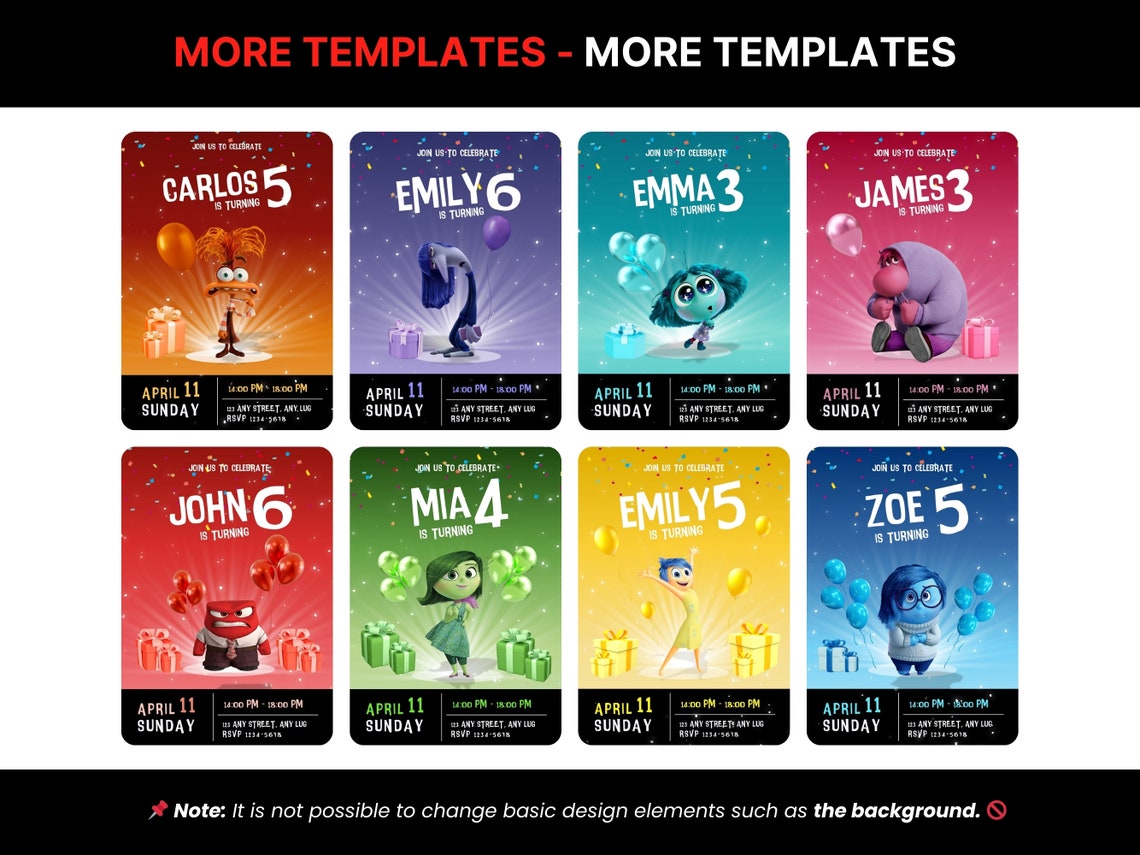 Editable Inside Out Invitation Envy,custom Canva Kids Birthday Invite ...