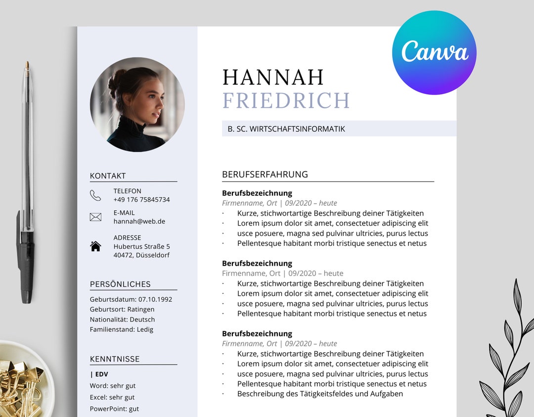 Application Template German Modern Canva - Etsy