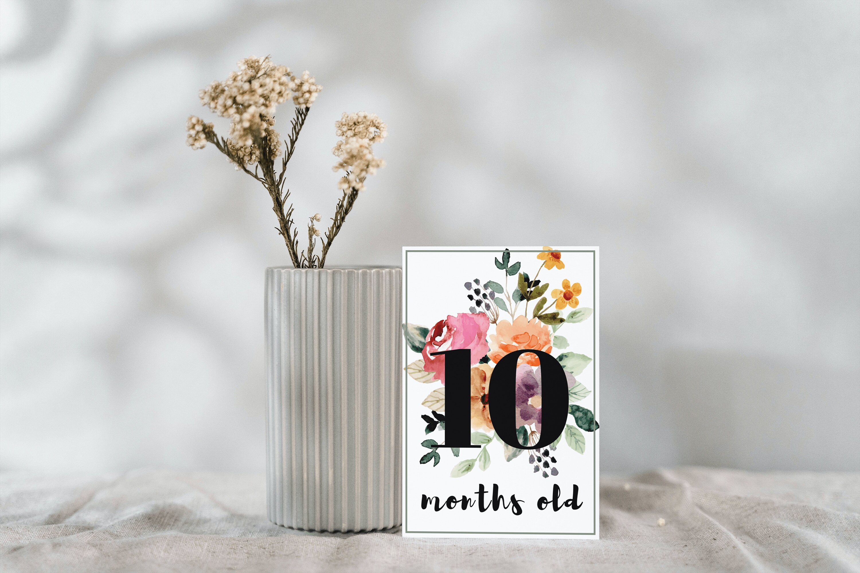 Baby Monthly Milestone Card Printable Flowers Baby Water-colour ...
