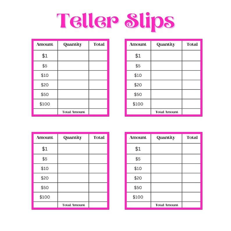 Teller Slip, Cash Withdrawal, Cash Breakdown Printable, Budget System ...