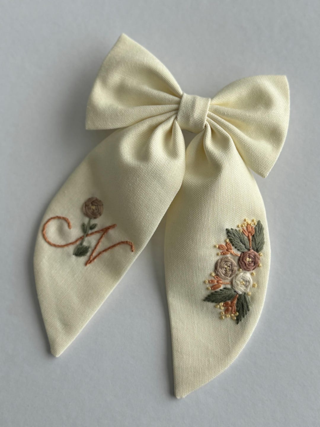 Girls Custom Initial Floral Hand Embroidered Hair Bows Çocuk,baby Hair ...